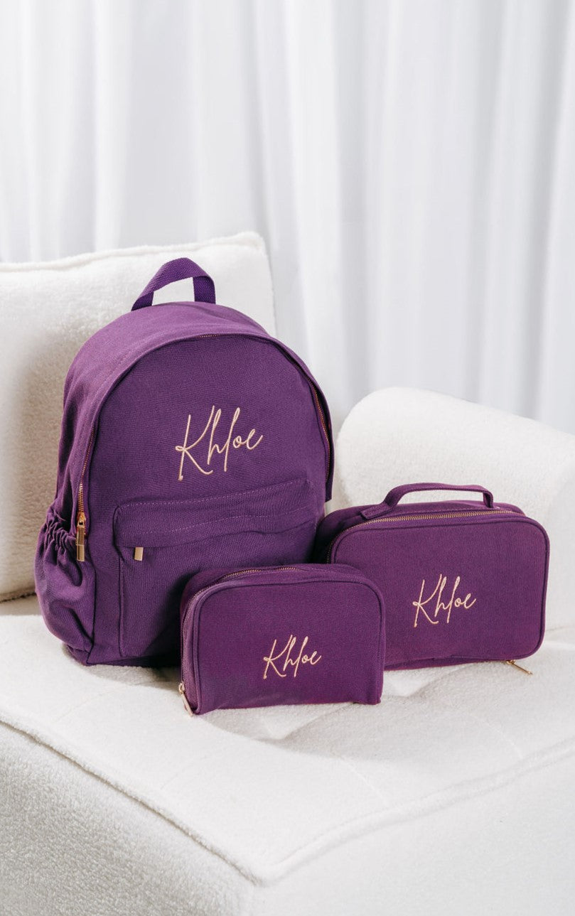 Dark Purple Personalised Embroidered Backpack set – The Label House ...