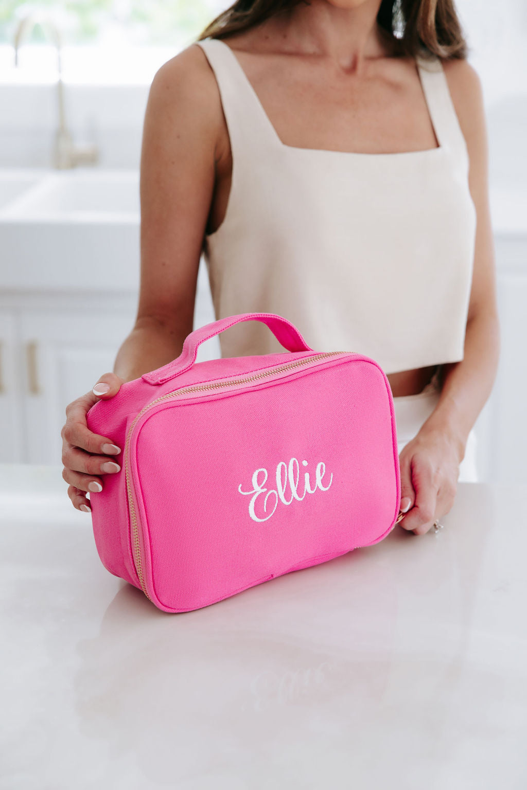 Strawberry Pink Personalised Embroidered Vanity Bag – The Label House ...