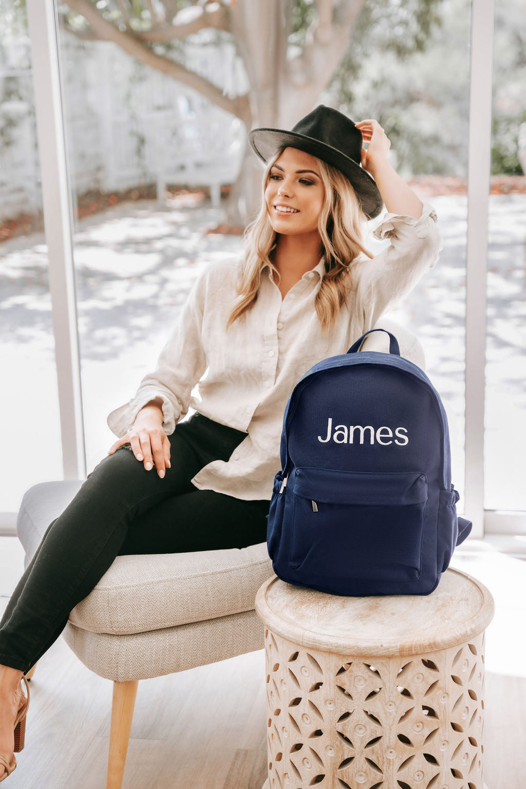 Navy Personalised Embroidered Backpack – The Label House Collection