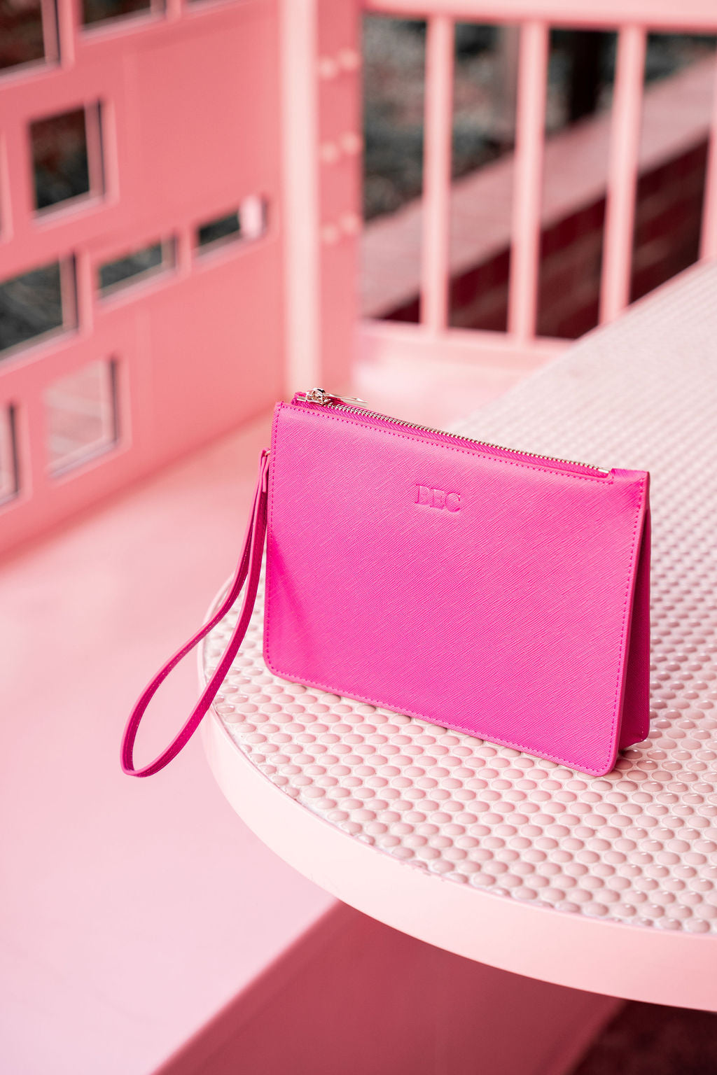 Raspberry Personalised Leather Clutch Bag | The Label House Collection